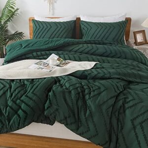 litanika comforter king size set dark emerald green, 3 pieces chevron tufted vintage solid forest green bedding comforter sets, fluffy bed set (104x90in comforter & 2 pillowcases)