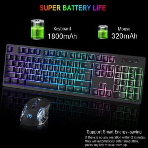 Wireless RGB Gaming Keyboard and Mouse - Rechargeable RGB Backlit Keyboard Mouse Long Battery Life,Mechanical Feel Gaming Keyboard with 7 Color Wireless Gaming Mouse for PC Game and Work