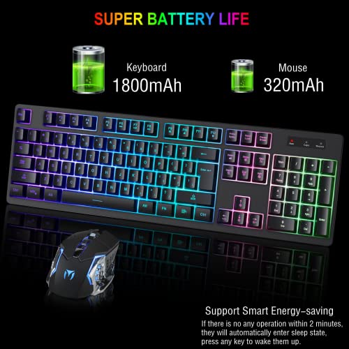 Wireless RGB Gaming Keyboard and Mouse - Rechargeable RGB Backlit Keyboard Mouse Long Battery Life,Mechanical Feel Gaming Keyboard with 7 Color Wireless Gaming Mouse for PC Game and Work