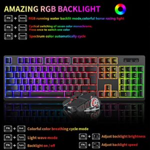 Wireless RGB Gaming Keyboard and Mouse - Rechargeable RGB Backlit Keyboard Mouse Long Battery Life,Mechanical Feel Gaming Keyboard with 7 Color Wireless Gaming Mouse for PC Game and Work