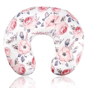 nursing pillow cover girls, floral breastfeeding pillow cover for baby, snug fits newborn nursing pillow case, super soft breathable, pink flower