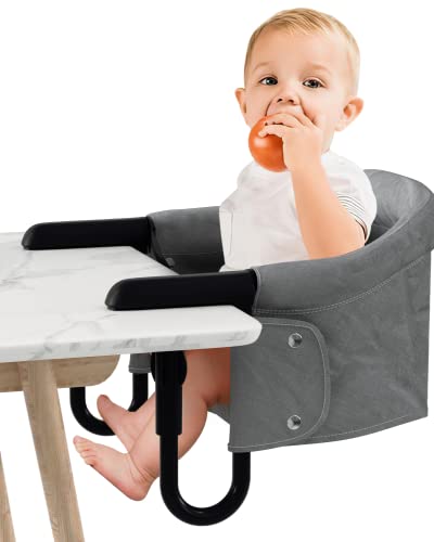 ATHRADIES Hook on High Chair with Mat, Clip on High Chairs for Babies and Toddlers, High Chair That Attaches to Table, Portable High Chair for Travel, Travel High Chair with Carrying Bag,Grey