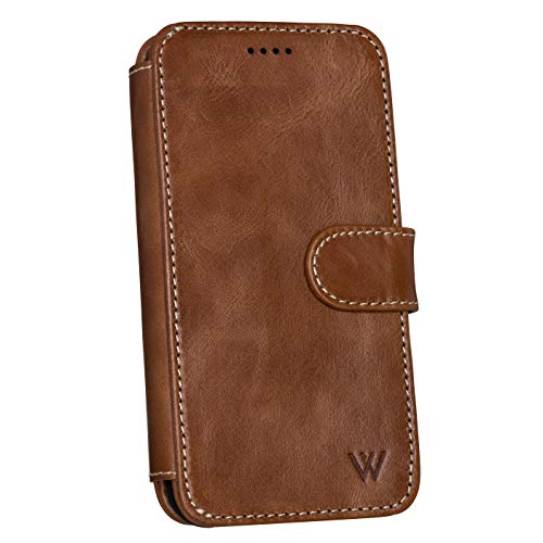 Wilken iPhone 14 Pro Leather Wallet Case with Detachable Magnetic Phone Case | Compatible with MagSafe and All Wireless Charging Accessories | Genuine Leather Magnetic Wallet Case (14 Pro, Brown)