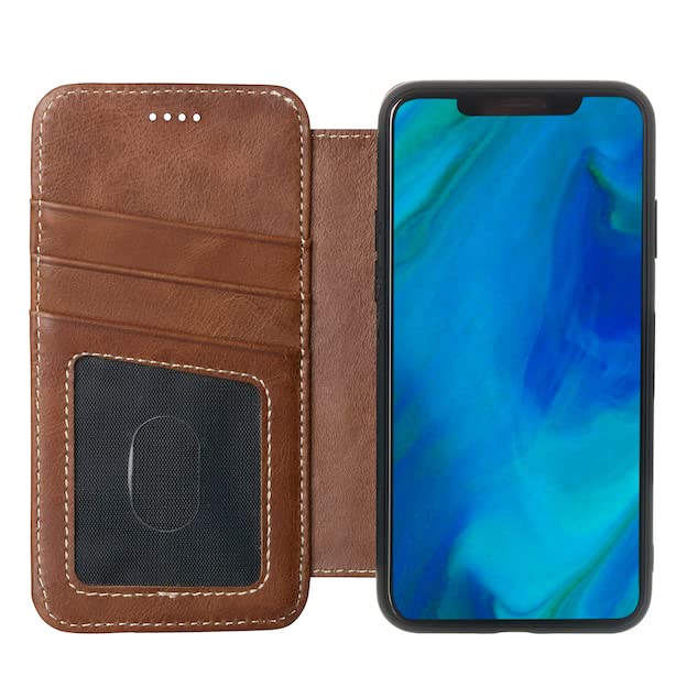 Wilken iPhone 14 Pro Leather Wallet Case with Detachable Magnetic Phone Case | Compatible with MagSafe and All Wireless Charging Accessories | Genuine Leather Magnetic Wallet Case (14 Pro, Brown)