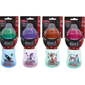 Nuby No Spill Printed Thirsty Kids No-Spill Sip-it Sport Cup with Soft Spout and Lid - 12oz / 360 ml, 12+ Months, Single Pack of 1, Print May Vary