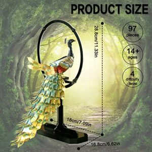 Piececool 3D Puzzles for Adults, Gorgeous Peacock 3D Metal Model Building Kits, Challenging Brain Teaser 3D Puzzles DIY Assembling Crafts Kit Creative Gfits Home Decor