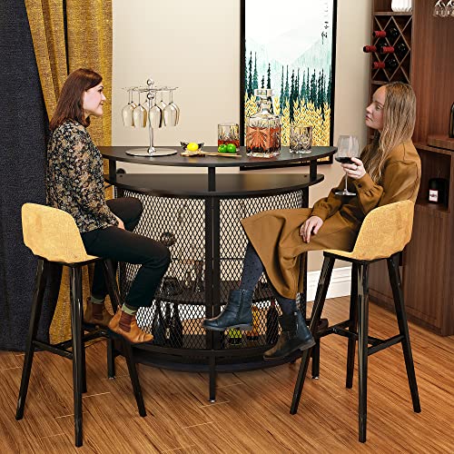 kepptory 43 Inches High Top Bar Table with RGB Smart Light, 4-Tiers Home Bar Unit with Footrest & Storage Shelves & Wine Glasses Holder & Anti-Dump Metal Bar, Wine Cabinet for Home Kitchen Patio Pub