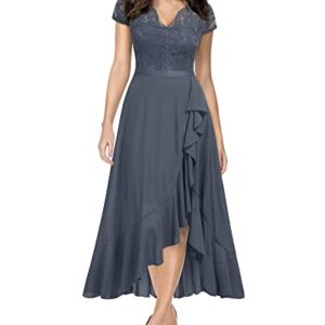 Miusol Women's V Neck Elegant Lace Ruffle Bridesmaid Maxi Dress (XX-Large, Gray)