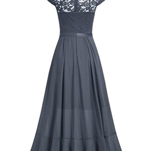 Miusol Women's V Neck Elegant Lace Ruffle Bridesmaid Maxi Dress (XX-Large, Gray)