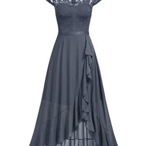 Miusol Women's V Neck Elegant Lace Ruffle Bridesmaid Maxi Dress (XX-Large, Gray)