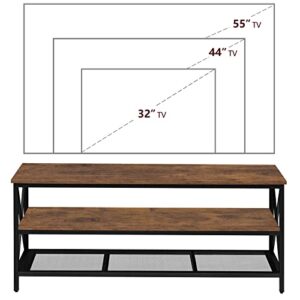 WEENFON Wood TV Stand for 55 Inch TV, 47 Inch Metal TV Table with Adjustable Leg, Unique Rustic Storage Shelve for Living Room, 3-Tiers TV Console for Bedroom, Rustic Brown