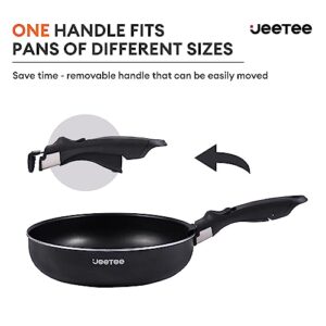 JEETEE Nonstick Pots and Pans Set with Removable/Detackable Handle RV Pots Induction Cookware Stackable Cookware Set for Camping, PFOA Free, Dishwasher/Oven Safe (Black, 10pcs Cookware Set)