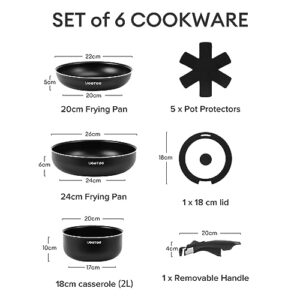 JEETEE Nonstick Pots and Pans Set with Removable/Detackable Handle RV Pots Induction Cookware Stackable Cookware Set for Camping, PFOA Free, Dishwasher/Oven Safe (Black, 10pcs Cookware Set)