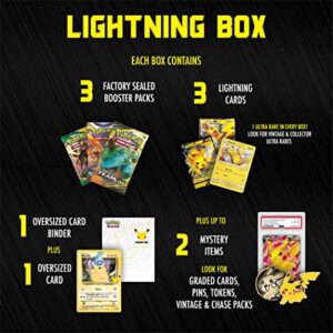 CCG Select Pikachu Lightning Box Collector’s Set Bundle w/ 3 Booster Packs, Ultra Rare & More! Compatible with Pokemon Cards