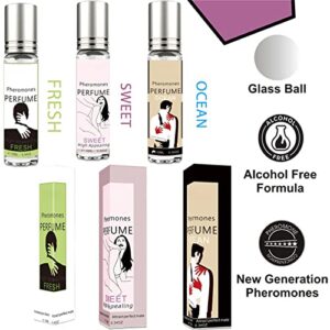 Pheromones Infused Essential Oil Perfume Cologne - Unisex for Women/Men, Refreshing & Long-Lasting Light Fragrance Pheromone Perfume Roll On Perfume Party Perfume 10ml, 0.34 Oz (Sweet)