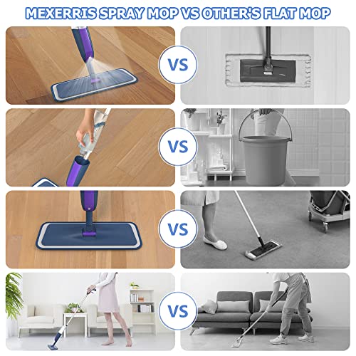 MEXERRIS Spray Mops Wet Dry Mops for Floor Cleaning Microfiber Hardwood Floor Cleaning Mop with Spray Dust Mops with 2 Refillable Bottle 4 Mop Pads Flat Mops for Laminate Wood Ceramic Floor Cleaning