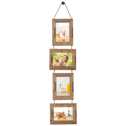 ABSWHLM 5x7 Picture Frames Rustic Solid Wood Hanging Picture Frames 4 Opening Photo Frame Display 4"x6" Pictures with Mat or 5"x7" Without Mat, Weathered Brown