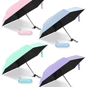 Eccliy 4 Pieces Mini Travel Umbrella with Case Small Umbrella for Sun and Rain Compact Portable Lightweight UV Umbrella Tiny Folding Pocket Umbrella for Backpack Women (Pink, Blue, Purple, Green)