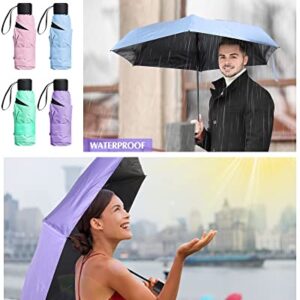 Eccliy 4 Pieces Mini Travel Umbrella with Case Small Umbrella for Sun and Rain Compact Portable Lightweight UV Umbrella Tiny Folding Pocket Umbrella for Backpack Women (Pink, Blue, Purple, Green)