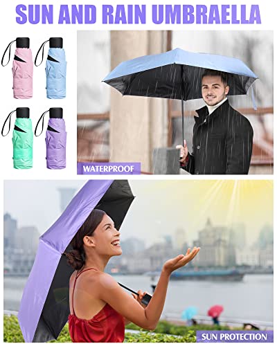 Eccliy 4 Pieces Mini Travel Umbrella with Case Small Umbrella for Sun and Rain Compact Portable Lightweight UV Umbrella Tiny Folding Pocket Umbrella for Backpack Women (Pink, Blue, Purple, Green)