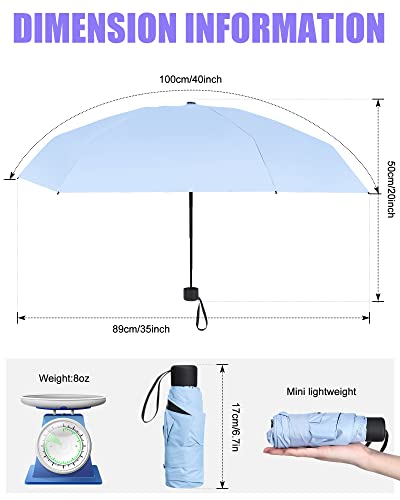 Eccliy 4 Pieces Mini Travel Umbrella with Case Small Umbrella for Sun and Rain Compact Portable Lightweight UV Umbrella Tiny Folding Pocket Umbrella for Backpack Women (Pink, Blue, Purple, Green)