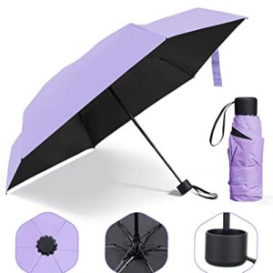 Eccliy 4 Pieces Mini Travel Umbrella with Case Small Umbrella for Sun and Rain Compact Portable Lightweight UV Umbrella Tiny Folding Pocket Umbrella for Backpack Women (Pink, Blue, Purple, Green)