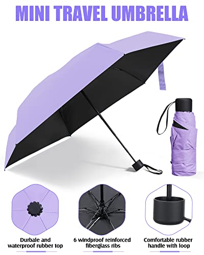 Eccliy 4 Pieces Mini Travel Umbrella with Case Small Umbrella for Sun and Rain Compact Portable Lightweight UV Umbrella Tiny Folding Pocket Umbrella for Backpack Women (Pink, Blue, Purple, Green)