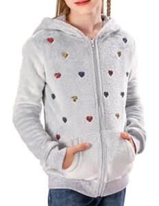 v.&grin girl zip up hoodie sweatshirt soft fuzzy fleece jacket with pocket for girls 5-16 years