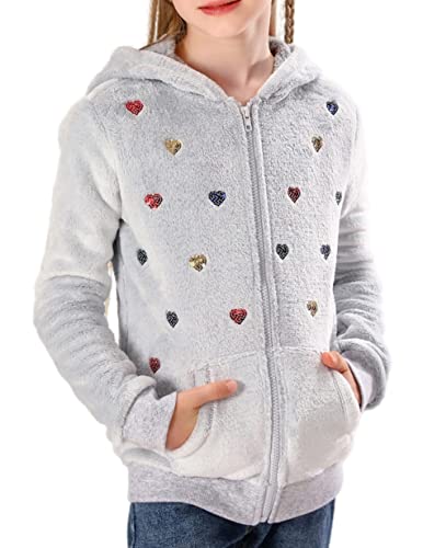 V.&GRIN Girl Zip up Hoodie Sweatshirt Soft Fuzzy Fleece Jacket with Pocket for Girls 5-16 Years