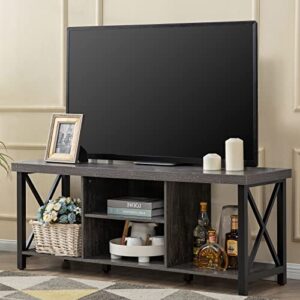 gazhome tv stand for tv up to 55 inches, tv cabinet with open storage, tv console unit with shelving for living room, entertainment room, industrial, grey