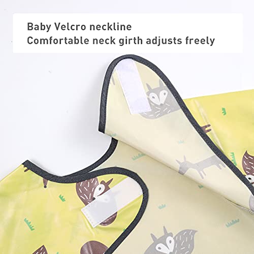 Jarafom Baby Weaning Bibs anti-dirty Highchair Waterproof Sleeved Bib Set Stain Odor Resistance Play Smock Apron 6-36 Months (long sleeves - Yellow fox)