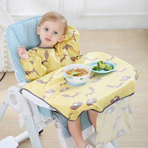 Jarafom Baby Weaning Bibs anti-dirty Highchair Waterproof Sleeved Bib Set Stain Odor Resistance Play Smock Apron 6-36 Months (long sleeves - Yellow fox)