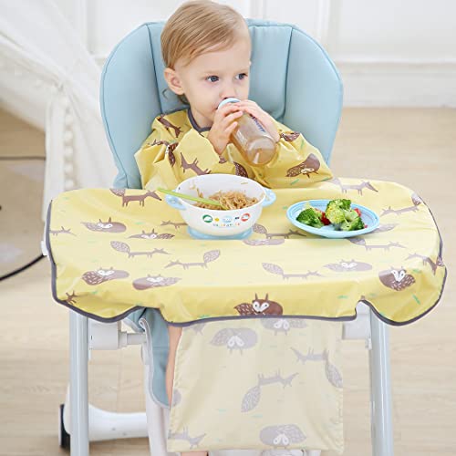 Jarafom Baby Weaning Bibs anti-dirty Highchair Waterproof Sleeved Bib Set Stain Odor Resistance Play Smock Apron 6-36 Months (long sleeves - Yellow fox)