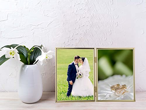 YiPinYin 4x6''Hinged Double Simply Gold Metal Picture Frame, Elegant Narrow Plated Metal Photo Frames 4 x 6'' With Soft Touch Velvet Backing for Desktop