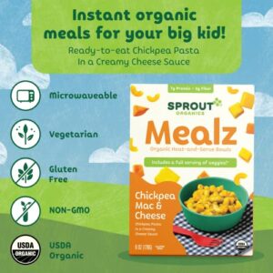 Sprout Foods Organics, Big Kid Mealz, Chickpea Mac & Cheese, Organic Microwavable 6 oz Bowl (8-count)