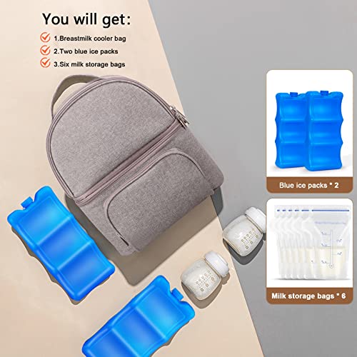 Breast Pump Bag, TSRETE Breastmilk Cooler Bag with Ice Packs, Double Layer Detachable Baby Bottle Bag for Working & Traveling Breastfeeding Moms