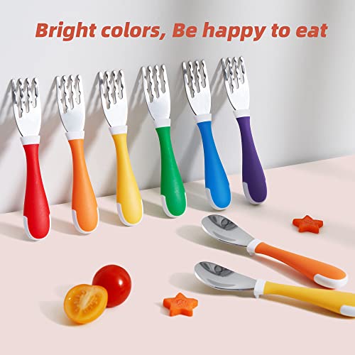 6 Piece Toddler Utensils Stainless Steel Baby Forks And Spoons Silverware Set For Kids, Bpa Free Dishwasher Safe, 12+ Months, Red/Orange/Yellow