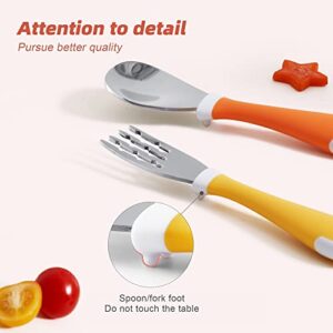 6 Piece Toddler Utensils Stainless Steel Baby Forks And Spoons Silverware Set For Kids, Bpa Free Dishwasher Safe, 12+ Months, Red/Orange/Yellow