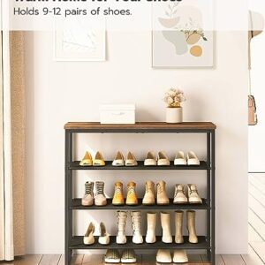 HOOBRO Shoe Rack, 4 Tier Shoe Storage Organizer, Shoe Shelf with 3 Oxford Fabric Shelves and Top Panel, Holds 12-16 Pairs of Shoes, for Entryway, Closet, Steel Frame, Industrial, Rustic Brown BF47XJ01G1