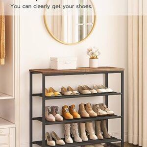 HOOBRO Shoe Rack, 4 Tier Shoe Storage Organizer, Shoe Shelf with 3 Oxford Fabric Shelves and Top Panel, Holds 12-16 Pairs of Shoes, for Entryway, Closet, Steel Frame, Industrial, Rustic Brown BF47XJ01G1