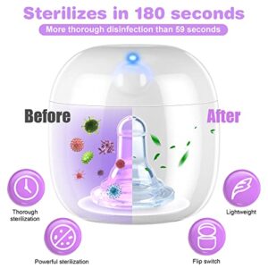 Portable Pacifier Sterilizer, Mini UV Light Sterilizer, 99.99% Sterilization in 3 Mins, USB Rechargeable, Mini UV-C Sanitizer Box for Baby Pacifier, Bottle Nipples, Teethers, Headphones, Keys (White)