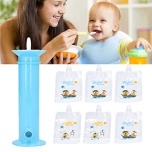 7pcs Set Baby Food Pouch Maker Reusable Pure Color Pouches Toddler Fruit Squeeze Puree Filler for Kids(Blue)