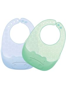 sebikam set of 2 ultra-thin cute silicone baby bibs for babies & toddlers (6-72 months) waterproof, soft, lightweight,unisex silicone feeding bibs,blue/green