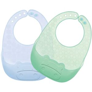 Sebikam Set of 2 Ultra-Thin Cute Silicone Baby Bibs for Babies & Toddlers (6-72 Months) Waterproof, Soft, Lightweight,Unisex Silicone Feeding Bibs,Blue/Green