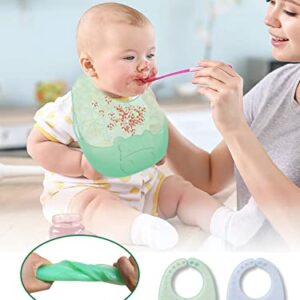 Sebikam Set of 2 Ultra-Thin Cute Silicone Baby Bibs for Babies & Toddlers (6-72 Months) Waterproof, Soft, Lightweight,Unisex Silicone Feeding Bibs,Blue/Green