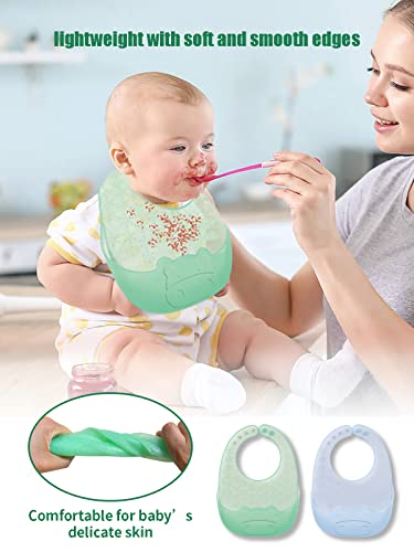 Sebikam Set of 2 Ultra-Thin Cute Silicone Baby Bibs for Babies & Toddlers (6-72 Months) Waterproof, Soft, Lightweight,Unisex Silicone Feeding Bibs,Blue/Green