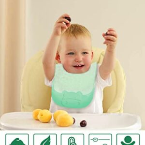 Sebikam Set of 2 Ultra-Thin Cute Silicone Baby Bibs for Babies & Toddlers (6-72 Months) Waterproof, Soft, Lightweight,Unisex Silicone Feeding Bibs,Blue/Green