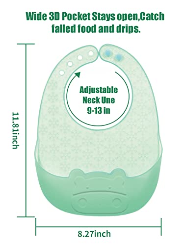 Sebikam Set of 2 Ultra-Thin Cute Silicone Baby Bibs for Babies & Toddlers (6-72 Months) Waterproof, Soft, Lightweight,Unisex Silicone Feeding Bibs,Blue/Green