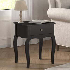 choochoo end table with wavy silhouette & curved legs, narrow nightstand with storage drawer, modern side table, wood night stand for bedroom, small spaces, 18.7" l x 13.7" w x 21.6" h (1, black)