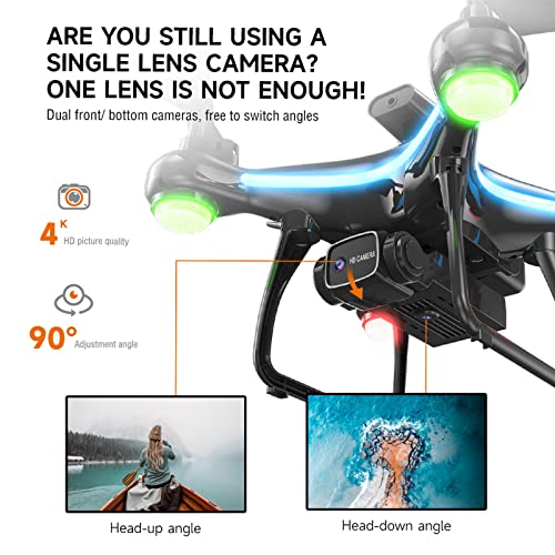 Qiopertar Drone with 4K Dual HD FPV Camera Optical Fl-ow Localization Remote Control with Altitude Hold Headless Mode One Key Start Speed Toys Gifts for Boys Girls